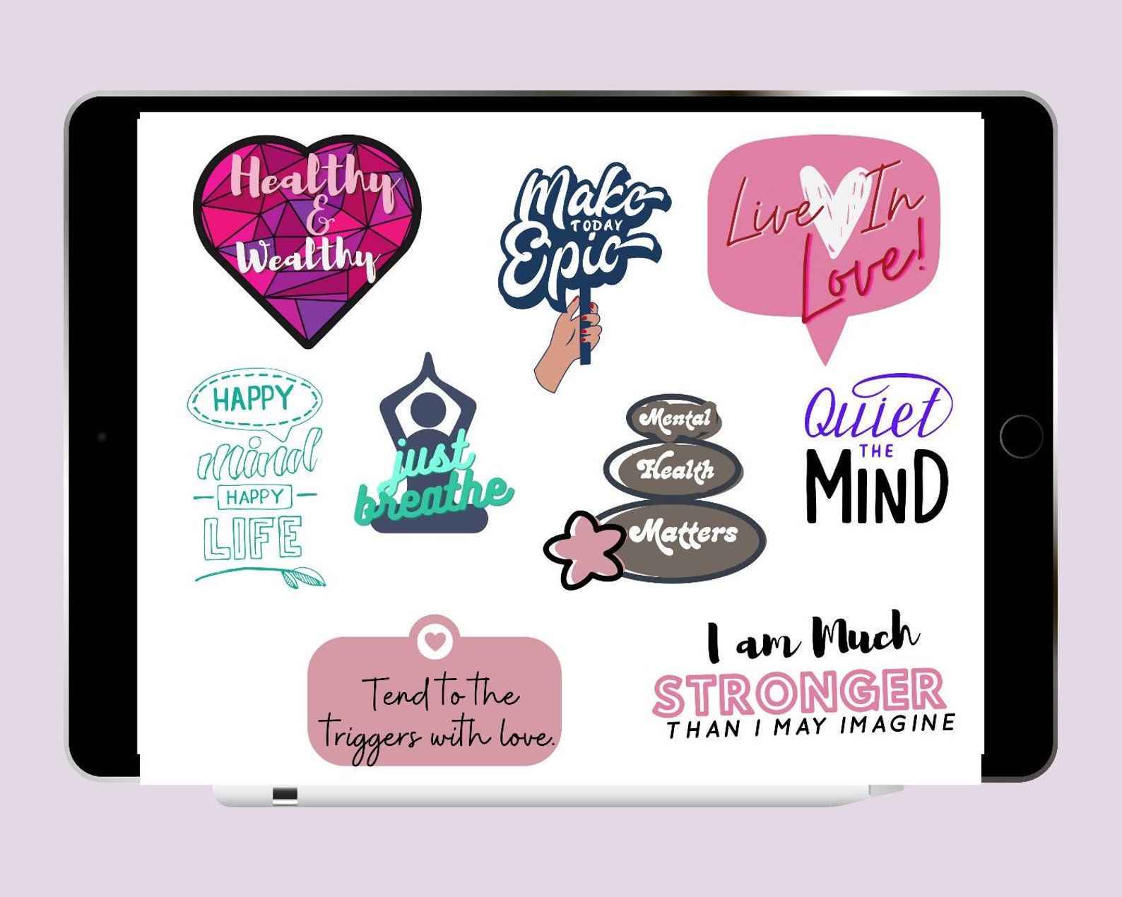 Mental Health Calm Mindfulness Planner Stickers, Motivational Png ...