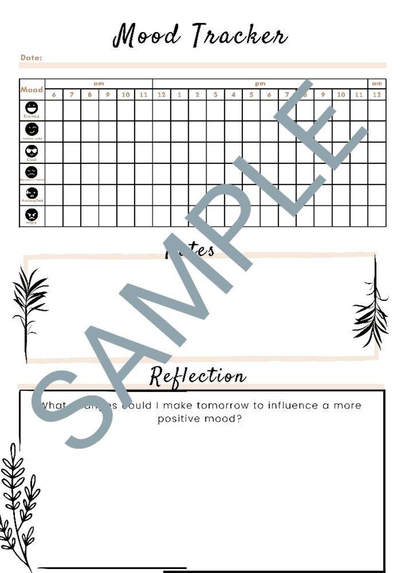 Mood Journal Emotions Wheel Daily Mood Tracker Monthly Mood - Etsy