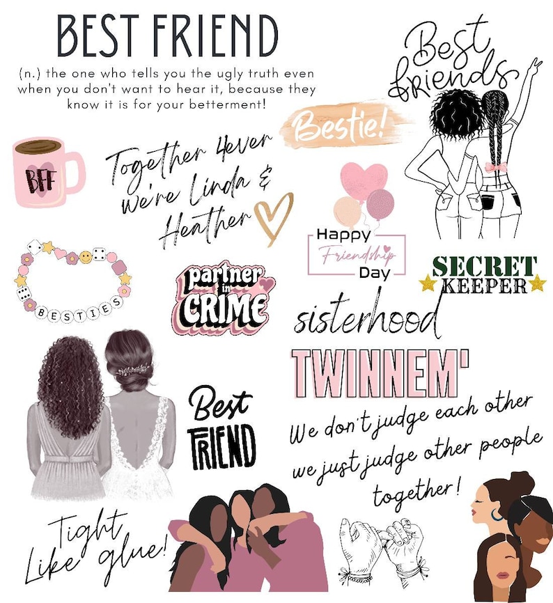 Best Friend Clipart Digital, Bestie Black Girl Digital Stickers ...