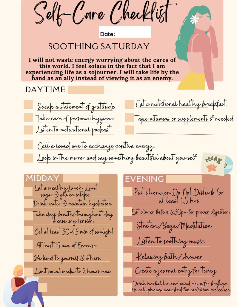 Self Care Checklist Printable, Self Care Planner Editable - Etsy