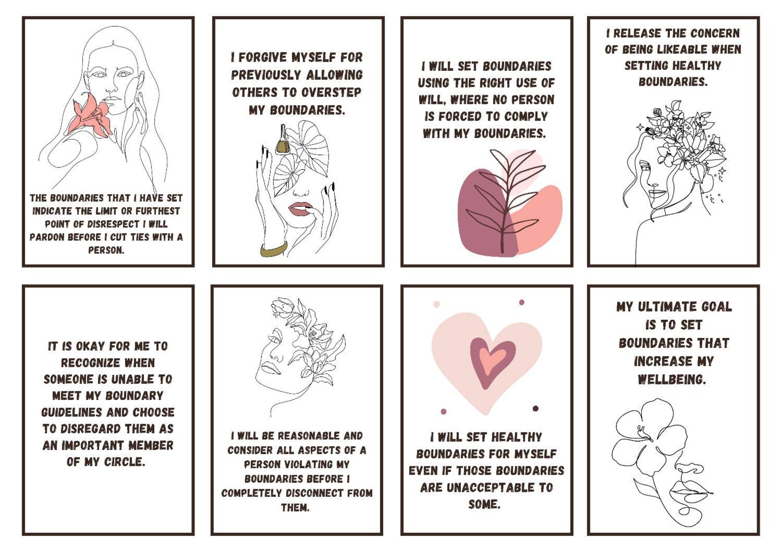 Boho Printable Affirmation Cards, Self Care Printable, Daily Affirmations, Setting Healthy ...