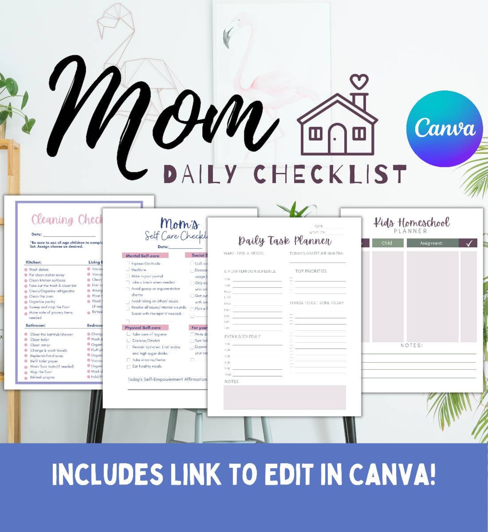 Mom Checklist Work From Home Mom Planner Canva Stay at Home Mom Planner ...