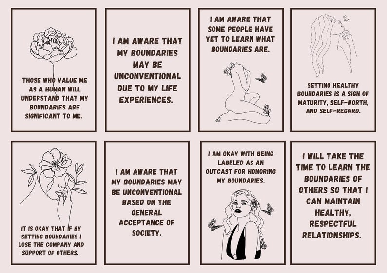 Boho Printable Affirmation Cards, Self Care Printable, Daily Affirmations, Setting Healthy ...