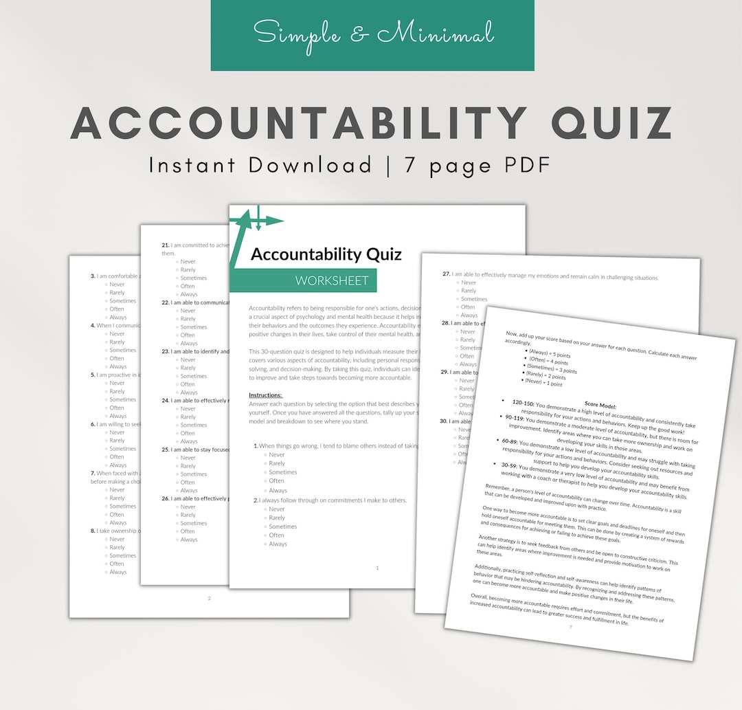 Accountability Worksheet Pdf Addiction Worksheets Accountability Quiz ...