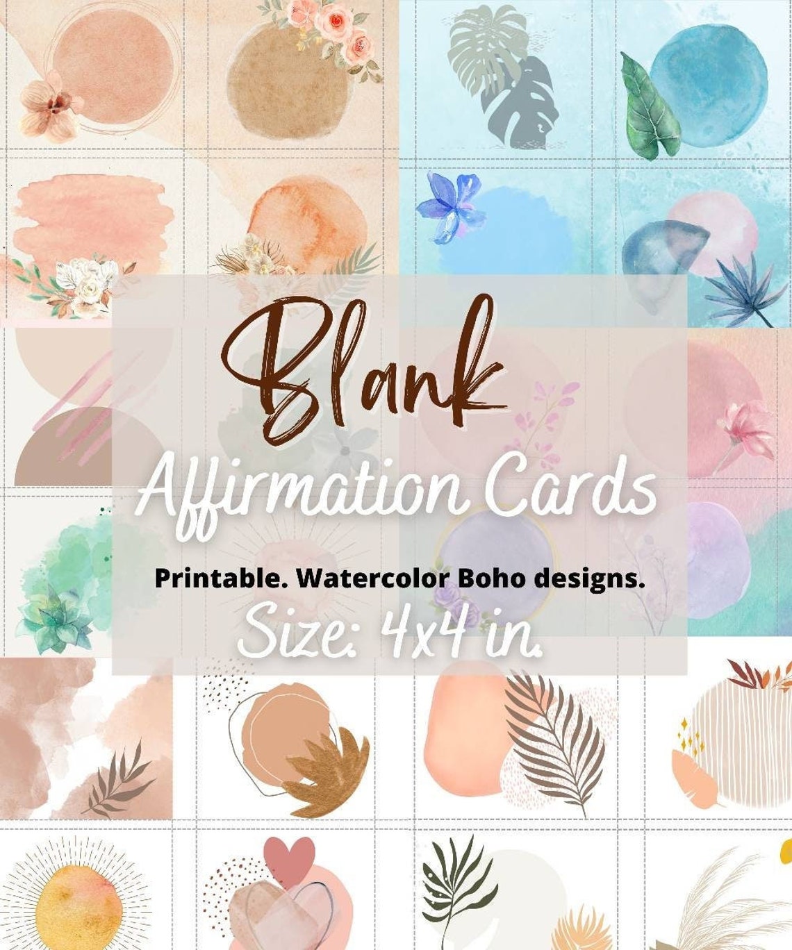 Blank Printable Boho Affirmation Cards, Watercolor Cards, Blank Note ...