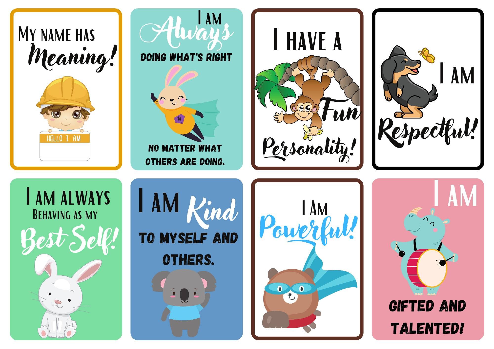 Children Affirmation Cards, Affirmations for Kids, Kids Animal Daily ...