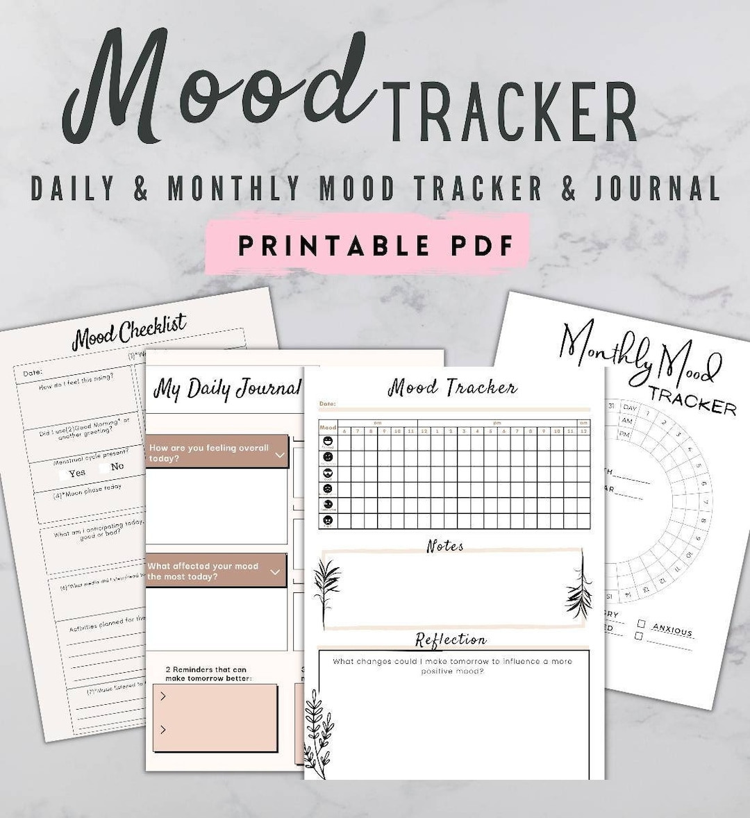 Mood Journal, Emotions Wheel, Daily Mood Tracker, Monthly Mood Track ...