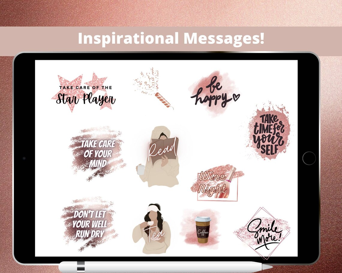 Rose Gold Stickers Rose Metallic Digital Stickers Self Care - Etsy
