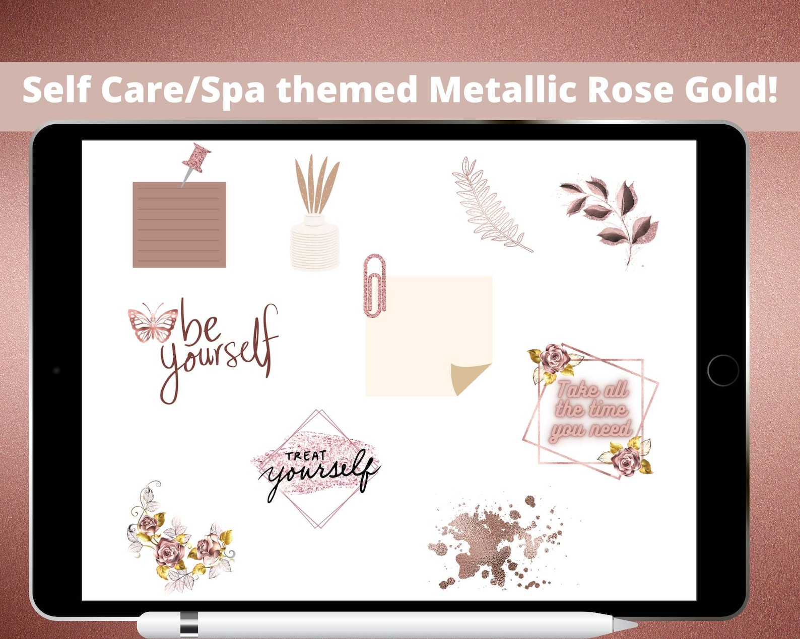 Rose Gold Stickers Rose Metallic Digital Stickers Self Care - Etsy