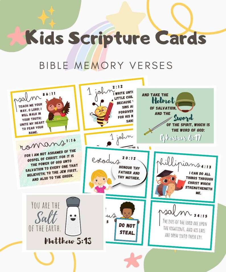 Kids Scripture Flashcards Printable, Kids Bible Cards, Kids Bible ...