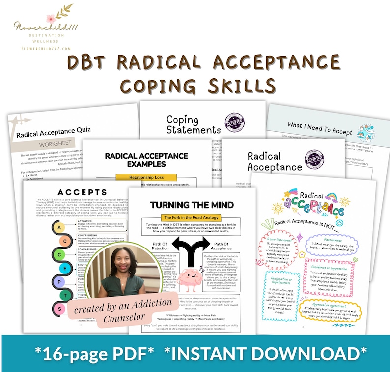 Radical Acceptance DBT Skills Worksheets | 16-page Turning the Mind ...