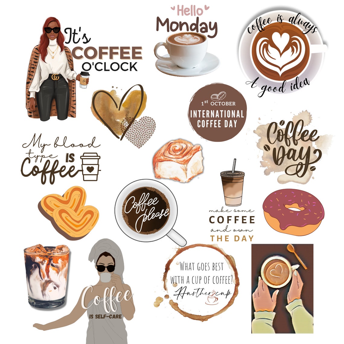 Coffee Stickers Digital Coffee Stickers Png iPad Stickers - Etsy