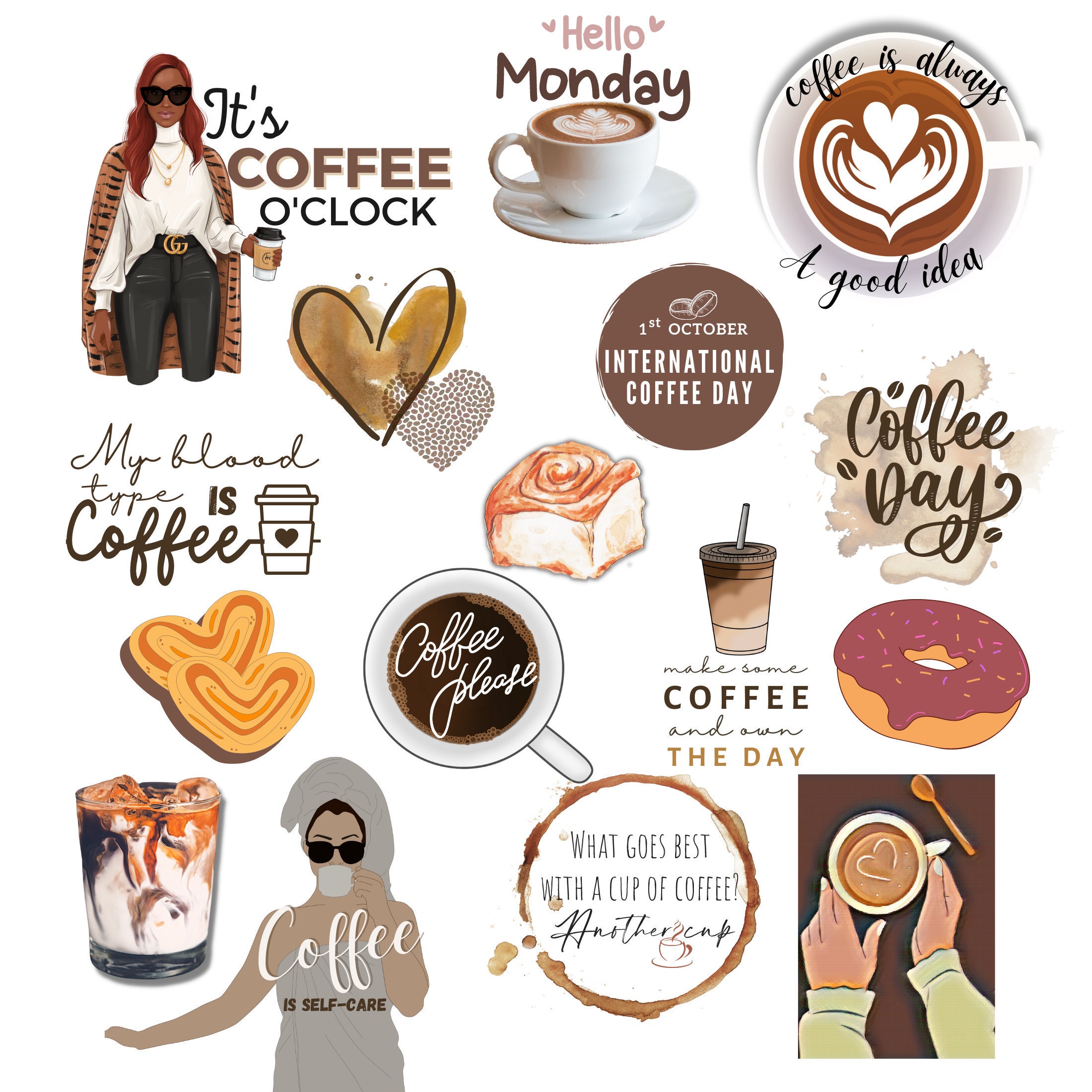Coffee Stickers Digital Coffee Stickers Png iPad Stickers - Etsy