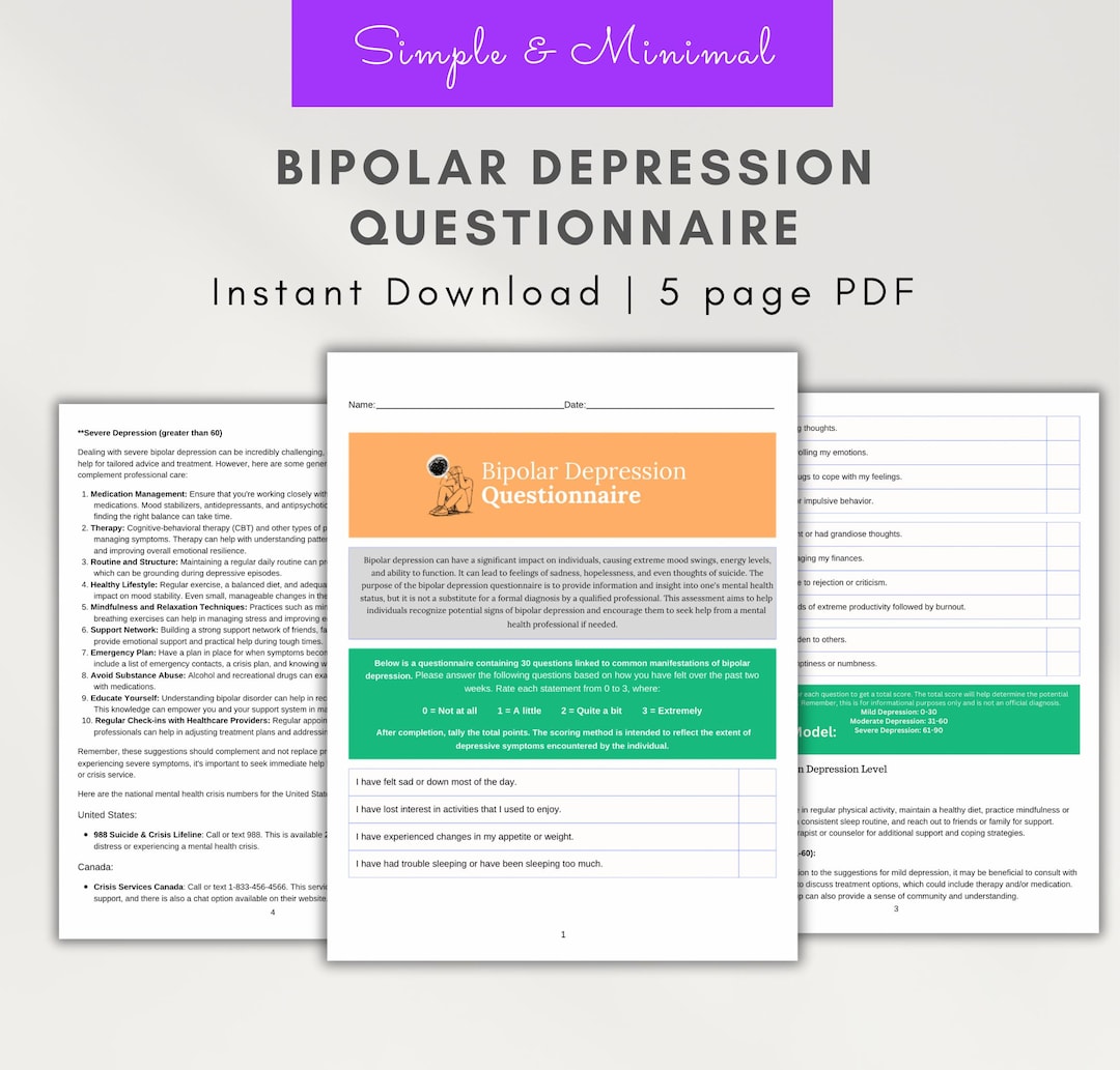 Bipolar Depression Questionnaire, Depression Questionnaire Pdf, Bipolar ...