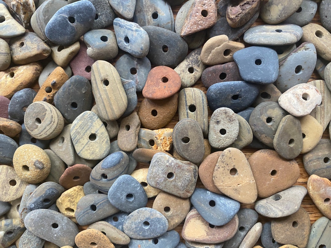 200pc Small 1/2”- 1”appr Flat Smooth Stones With Middle Drilled Holes ...
