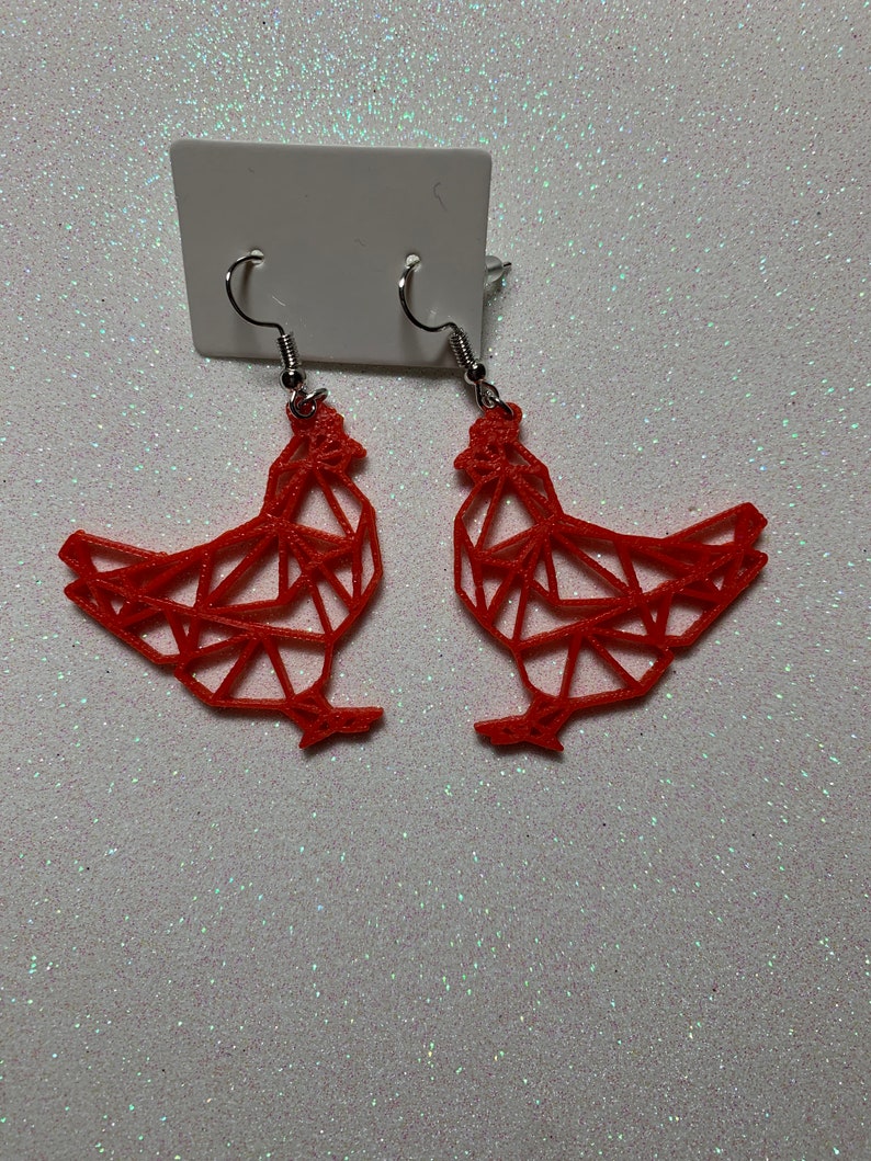 Geometric Chicken Design Dangle Earrings Custom 3D Printed. - Etsy