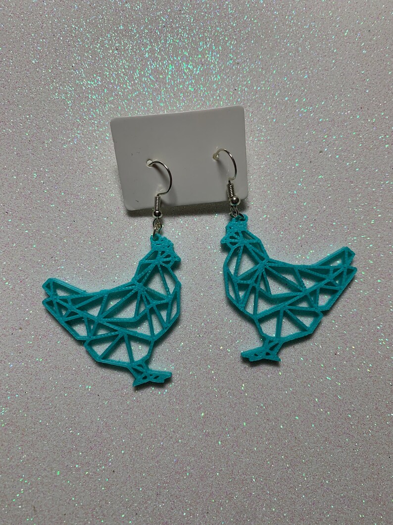 Geometric Chicken Design Dangle Earrings Custom 3D Printed. - Etsy