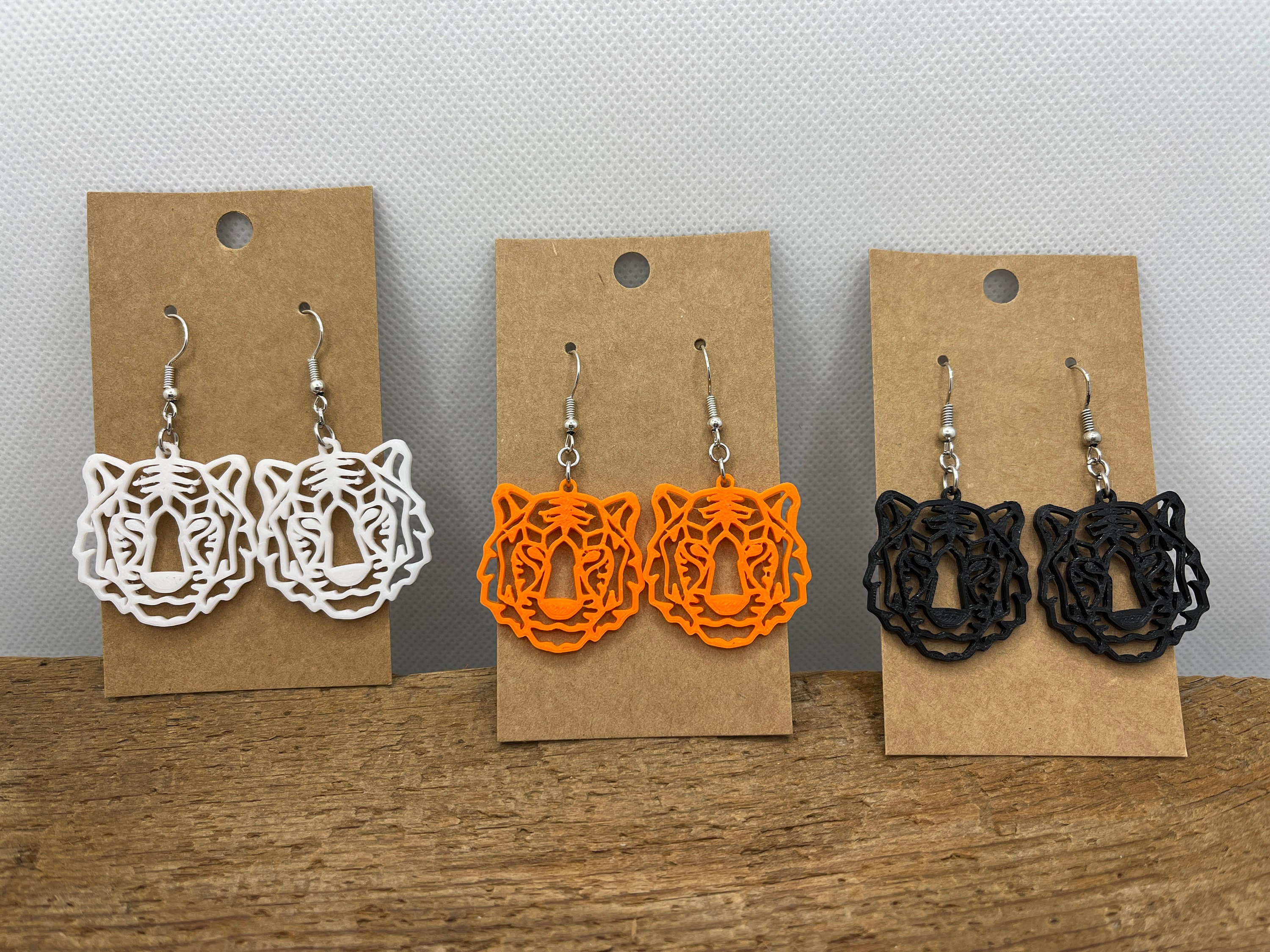 Bengal Tiger Dangle Earrings 3D Printed in Cincinnati Bengals - Etsy