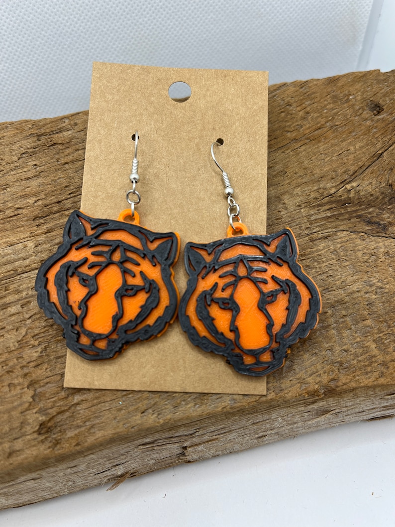 Bengal Tiger Dangle Earrings 3D Printed in Cincinnati Bengals Orange or ...