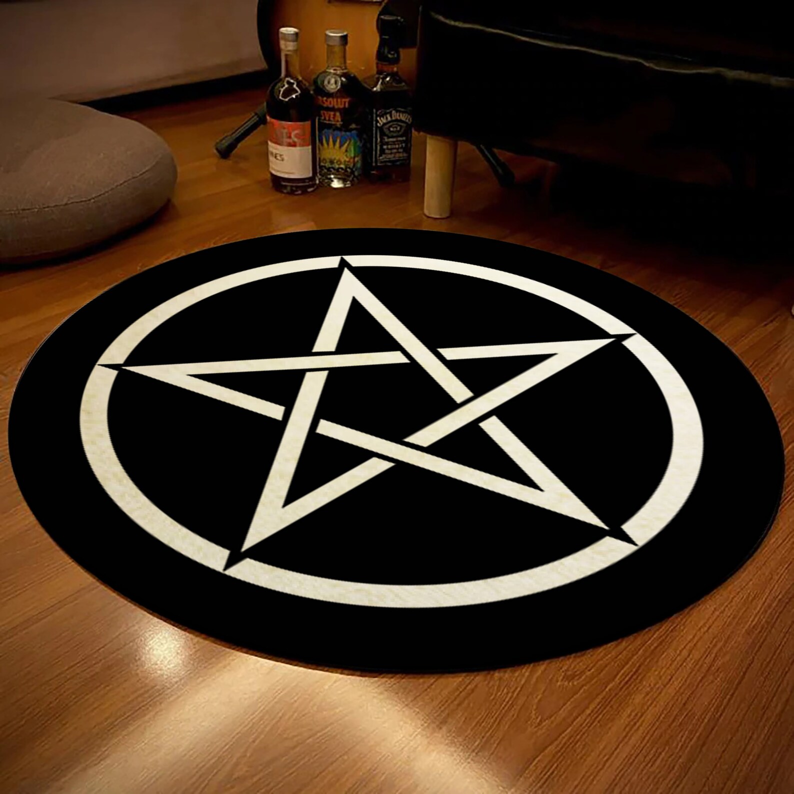 Pentacle Symbol Rug Pentagram Patterned Round Carpet Satan | Etsy
