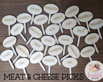 Minimalist Wooden Charcuterie Picks Laser Engraved Meat & | Etsy