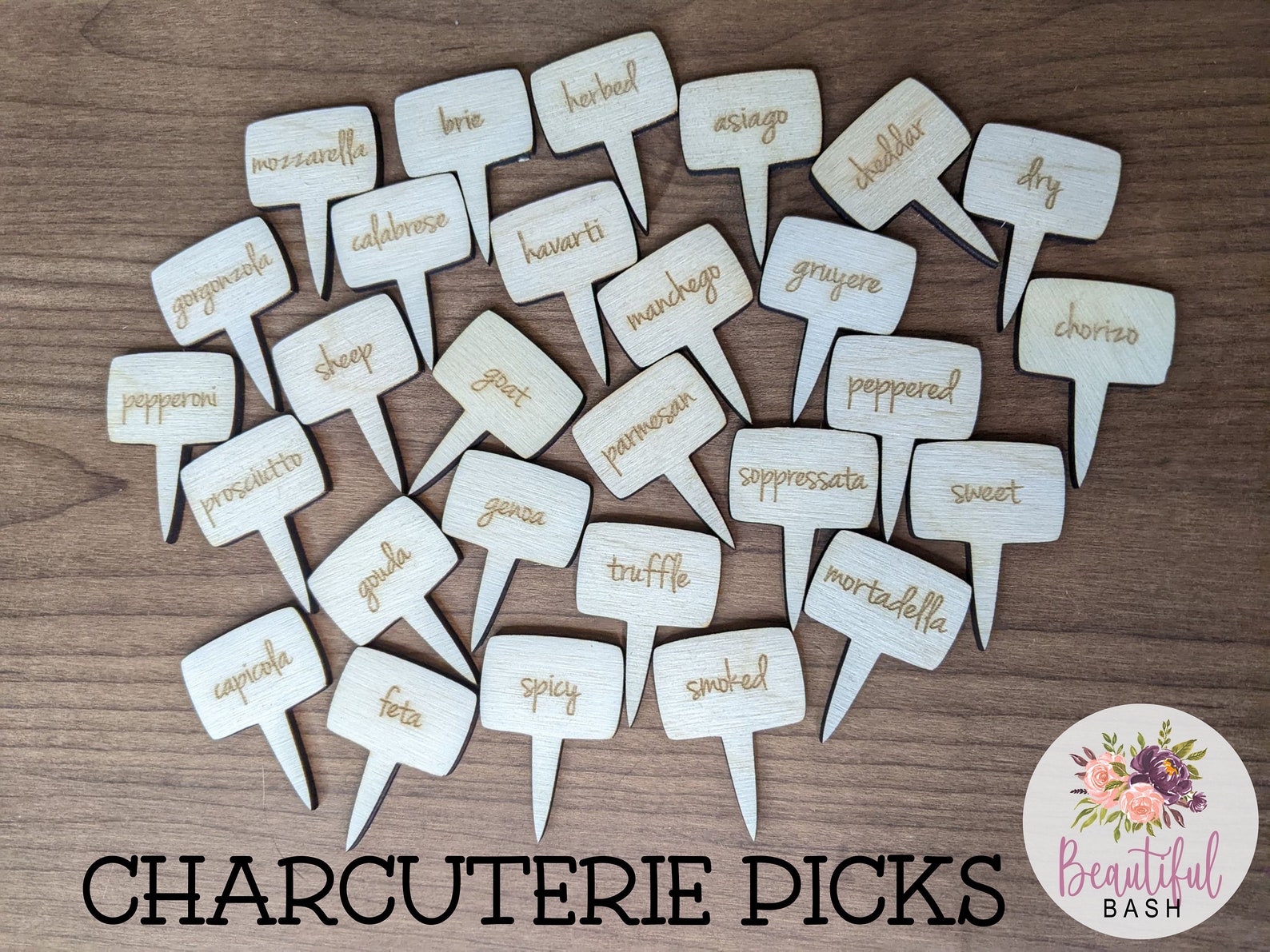 Minimalist Wooden Charcuterie Picks Laser Engraved Meat & | Etsy