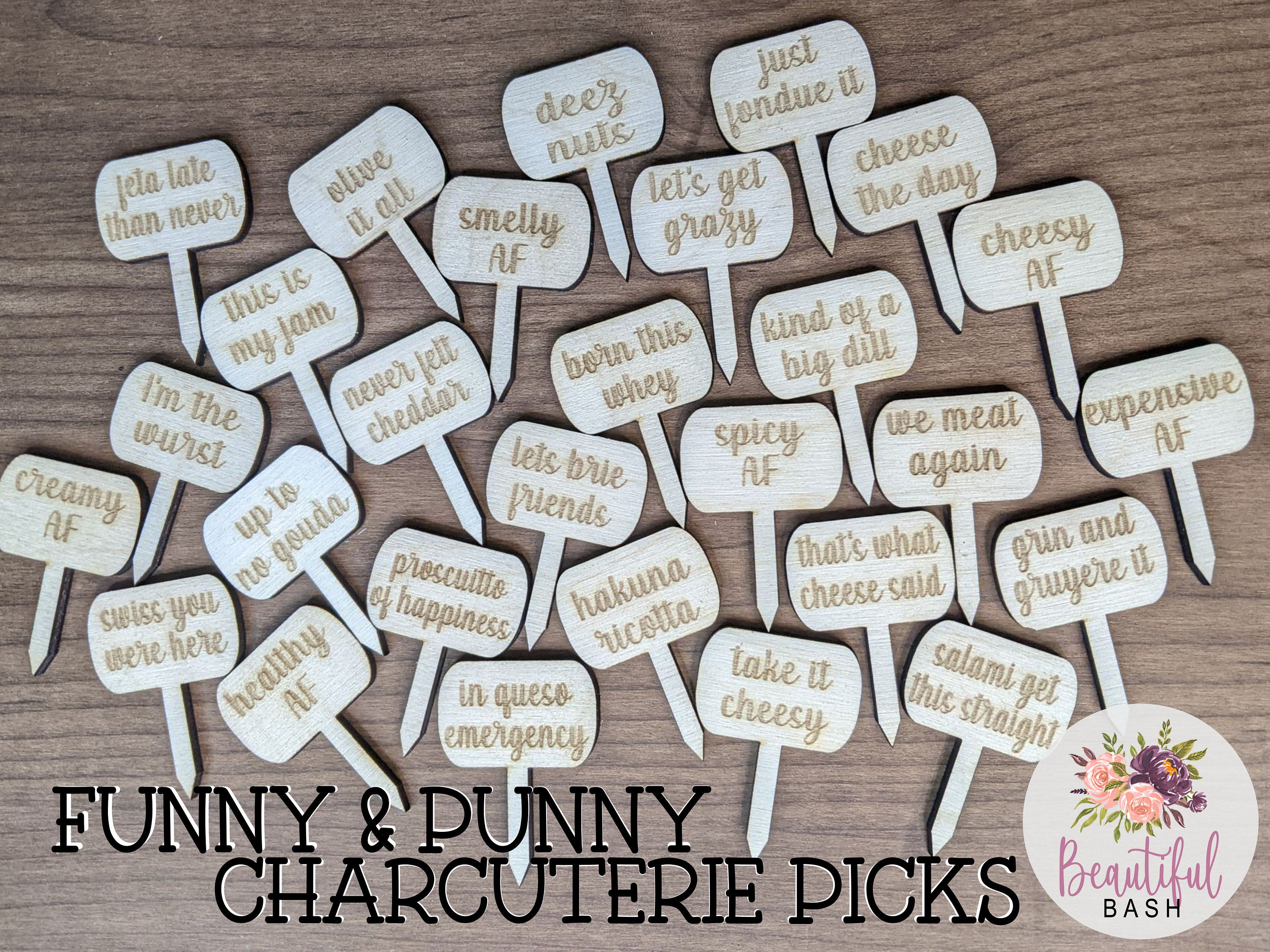 Punny Funny Wooden Charcuterie Picks Laser Engraved Meat & - Etsy
