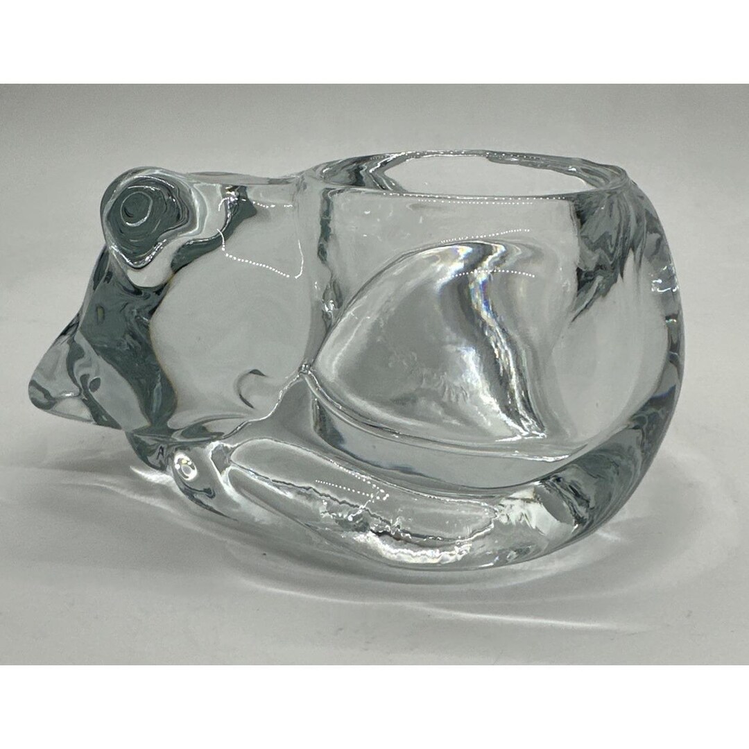 Indiana Glass Clear Glass Sleeping Cat Votive Tea Light Candle Holder ...