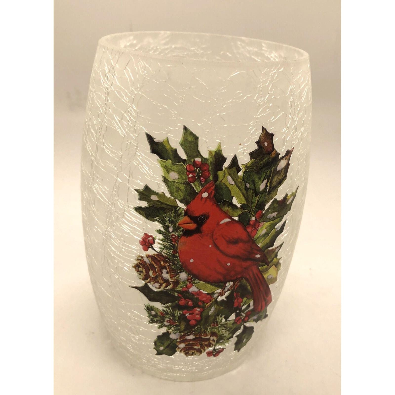 Ganz Crackle Glass Cardinal Holly Christmas Holiday Jar 6" Candle ...