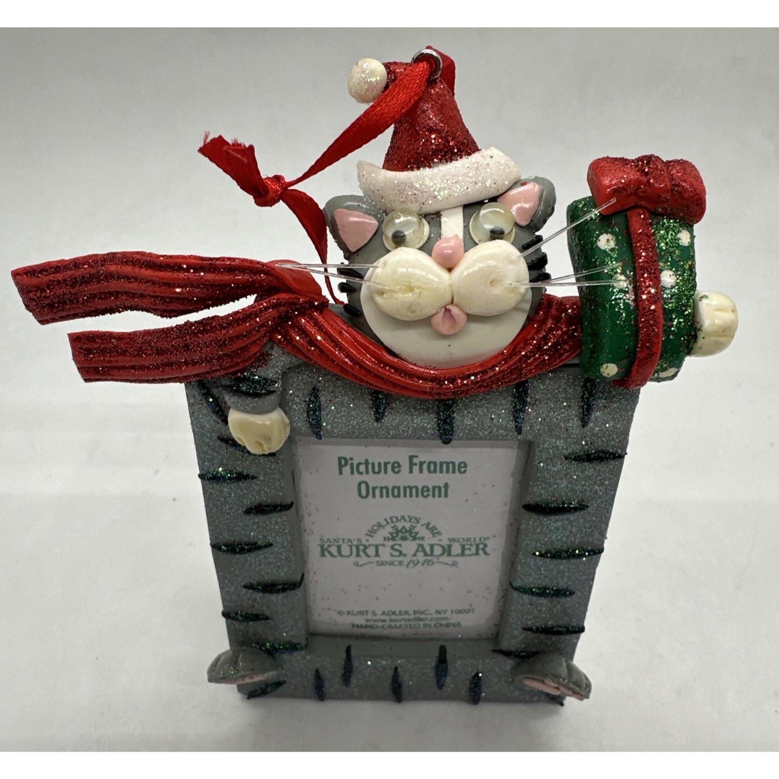 Kurt S. Adler Gray Cat Glitter Picture Frame Christmas Ornament D1153 W ...