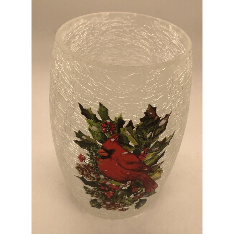 Ganz Crackle Glass Cardinal Holly Christmas Holiday Jar 6" Candle ...