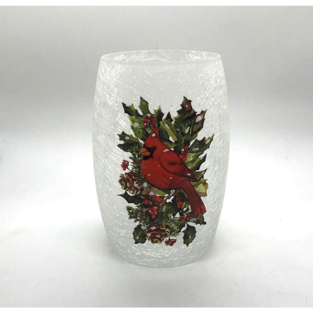 Ganz Crackle Glass Cardinal Holly Christmas Holiday Jar 6" Candle ...