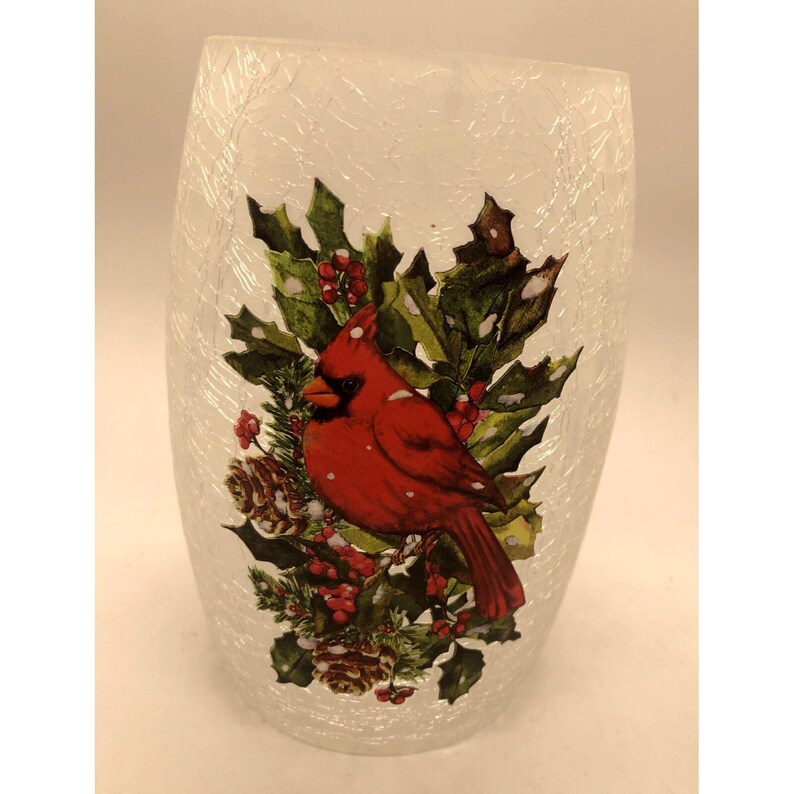 Ganz Crackle Glass Cardinal Holly Christmas Holiday Jar 6" Candle ...
