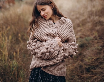 Beige Oversized Chunky Knit Cardigan - Etsy