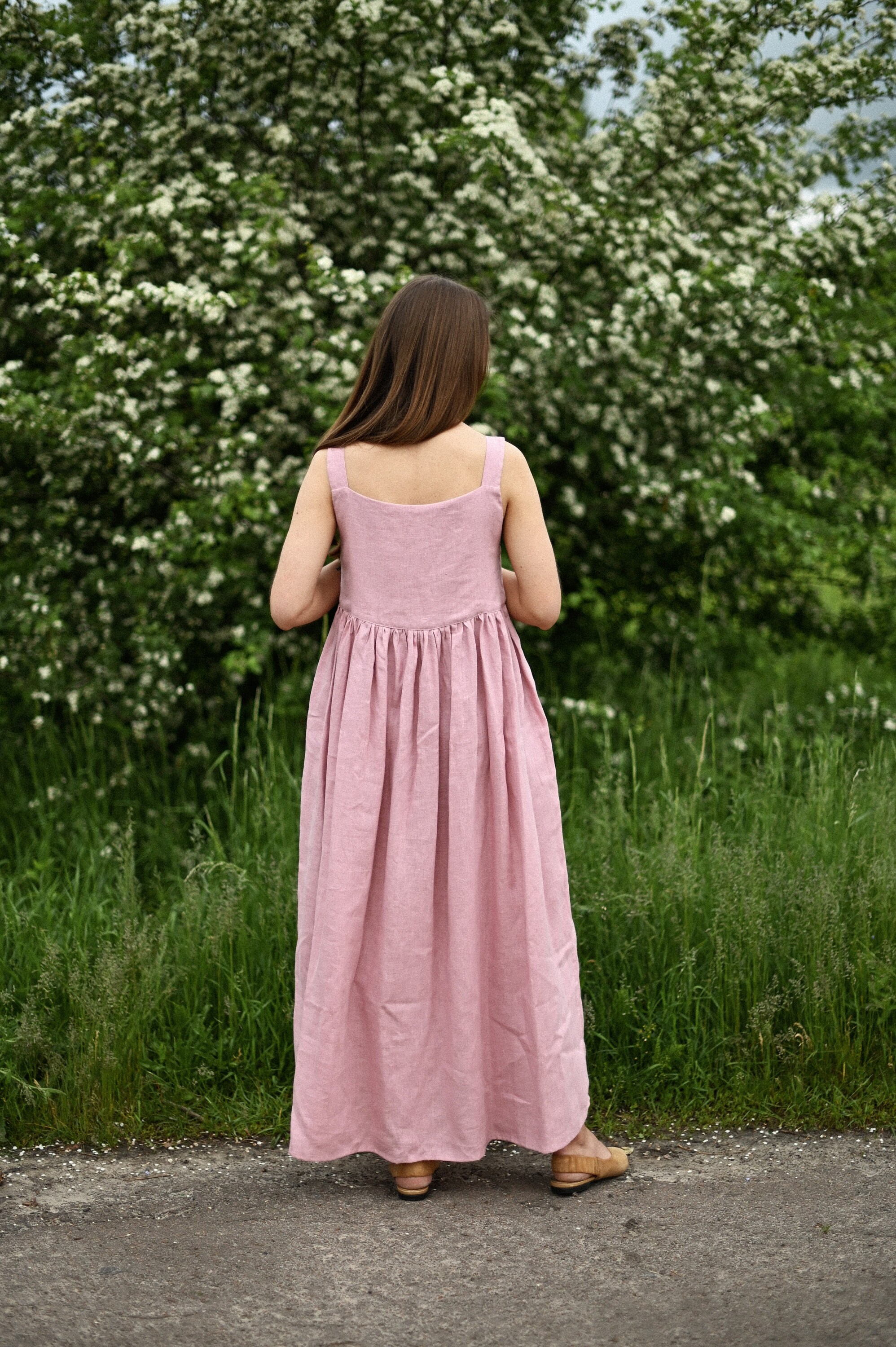 Summer Linen Dress With Pockets Women Summer Dress Pink Etsy