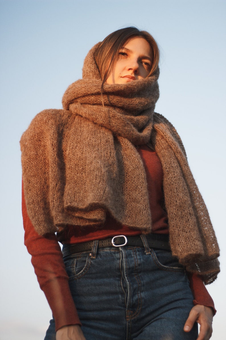 Hand Knit Scarf Women Hand Extra Long Scarf Brown Scarf - Etsy