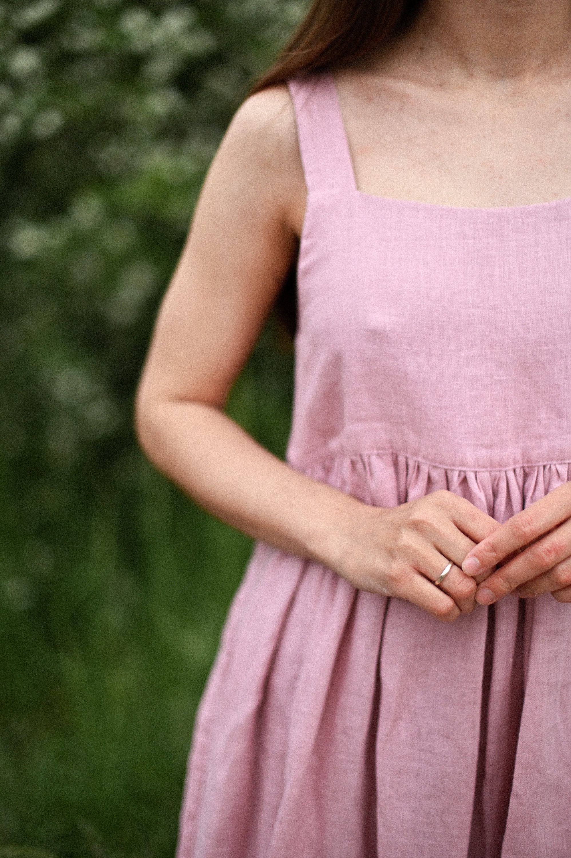 Summer Linen Dress With Pockets Women Summer Dress Pink Etsy