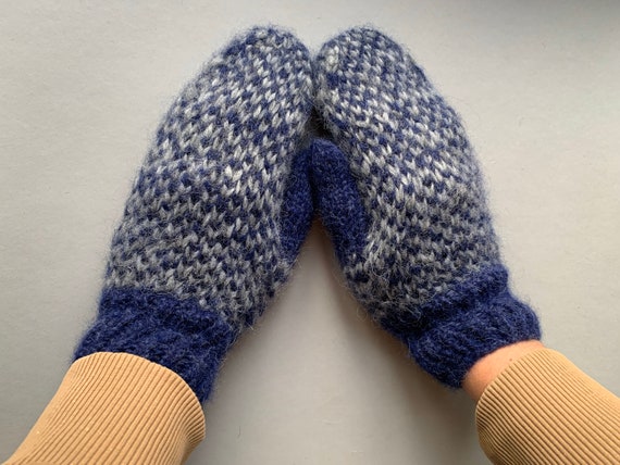 Women Knit Mittens Winter Mittens Blue Mittens Wool - Etsy