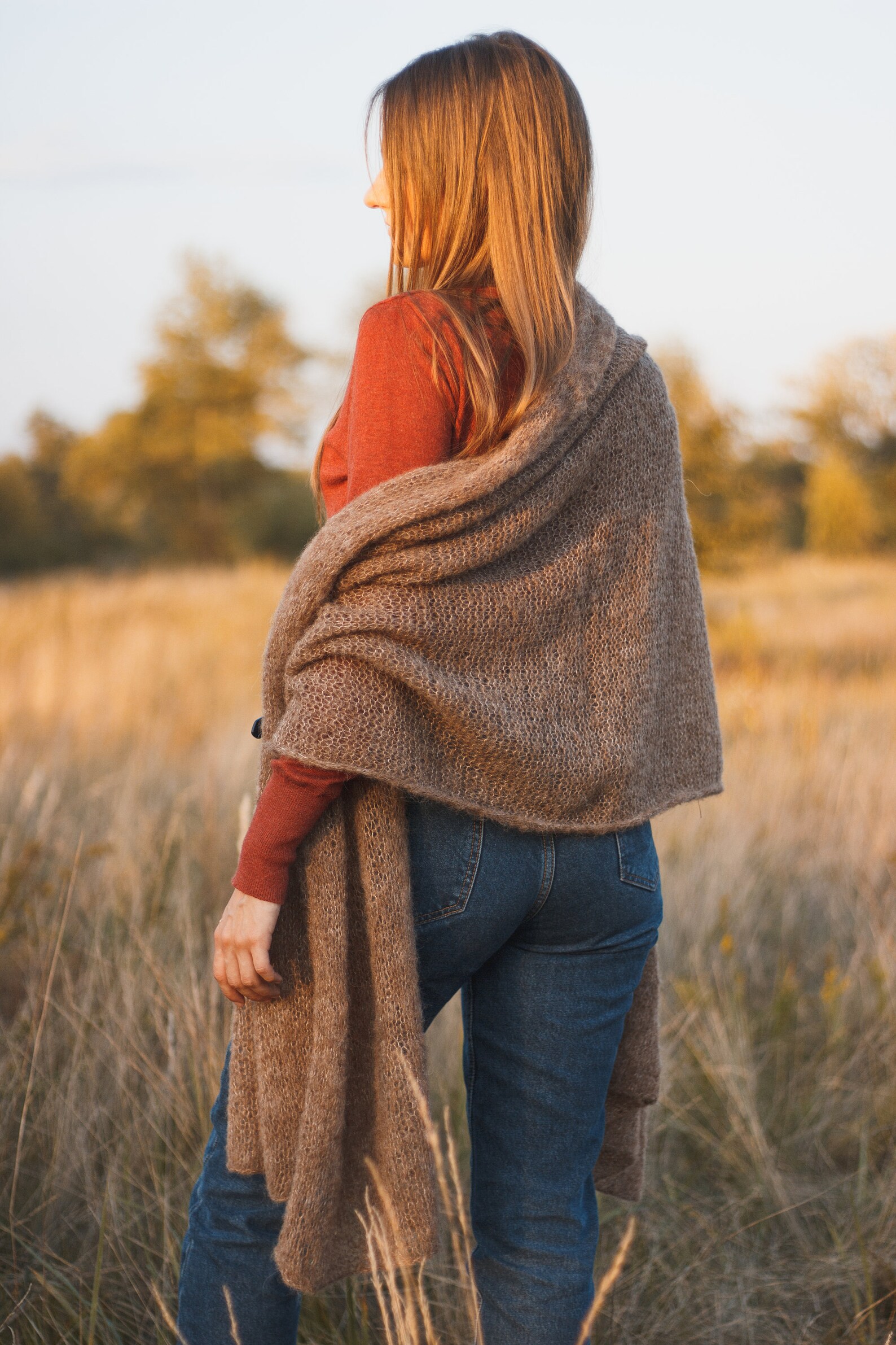 Hand Knit Scarf Women Hand Extra Long Scarf Brown Scarf - Etsy