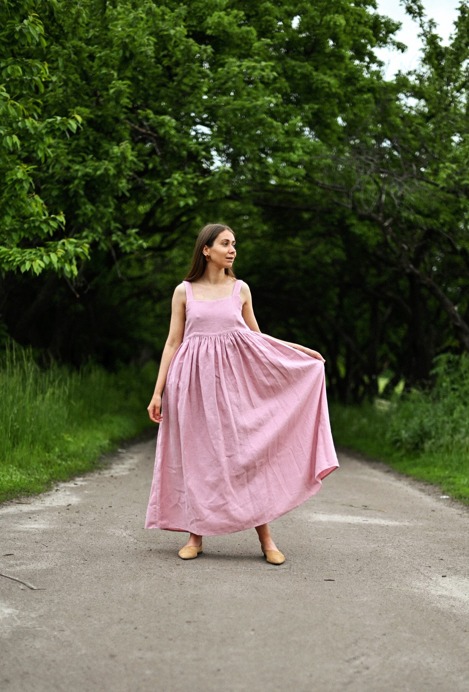 Summer Linen Dress With Pockets Women Summer Dress Pink Etsy
