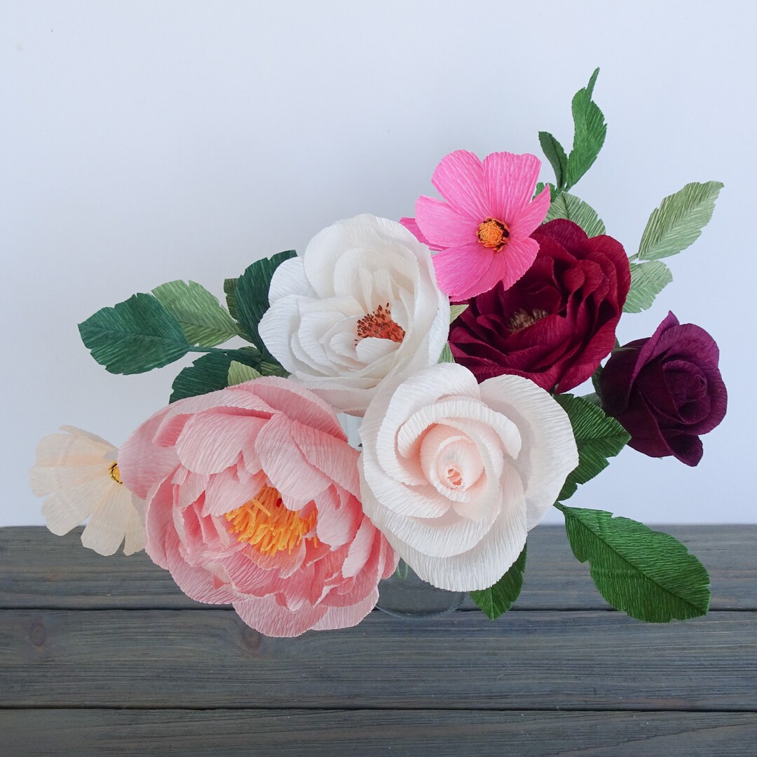 Crepe Paper Cosmo, Peony and Rose Bouquet december Dreams With Seven ...