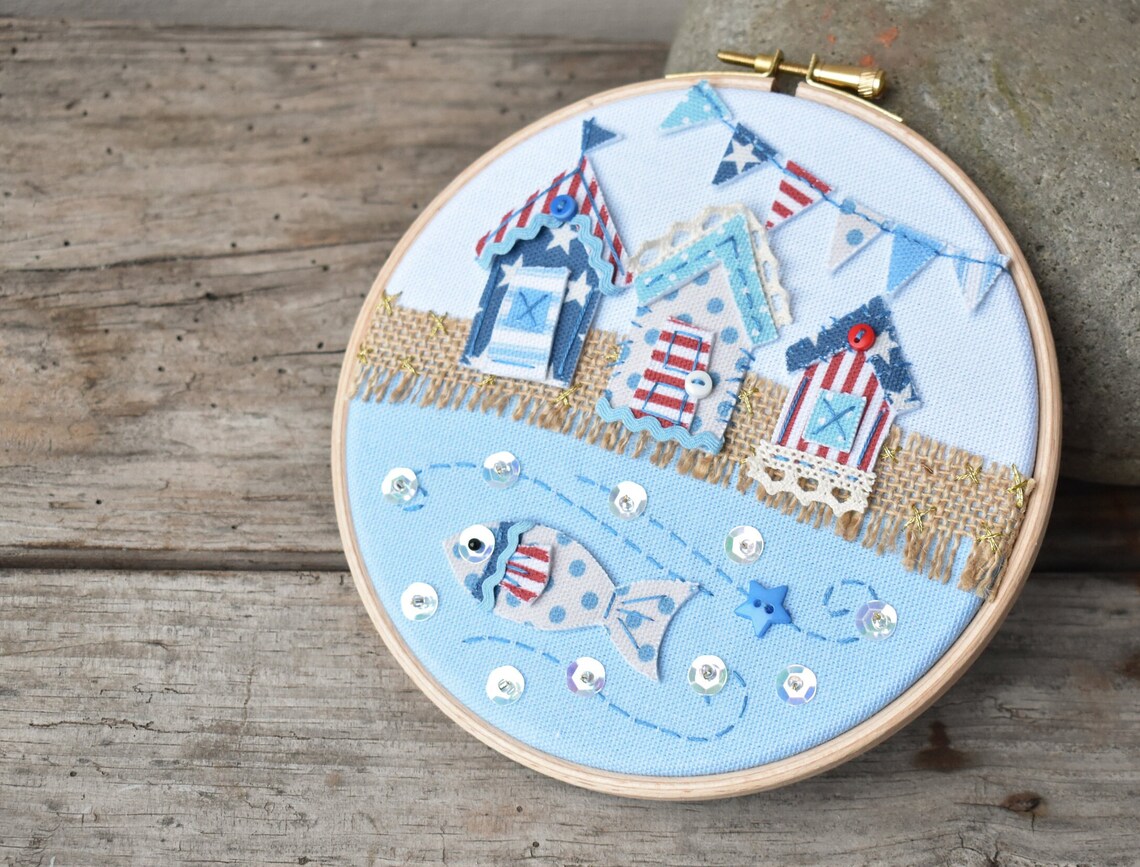 Beach Huts Hoop - Stitch a Cool Coastal Scene | Pattern and Panel Only ...