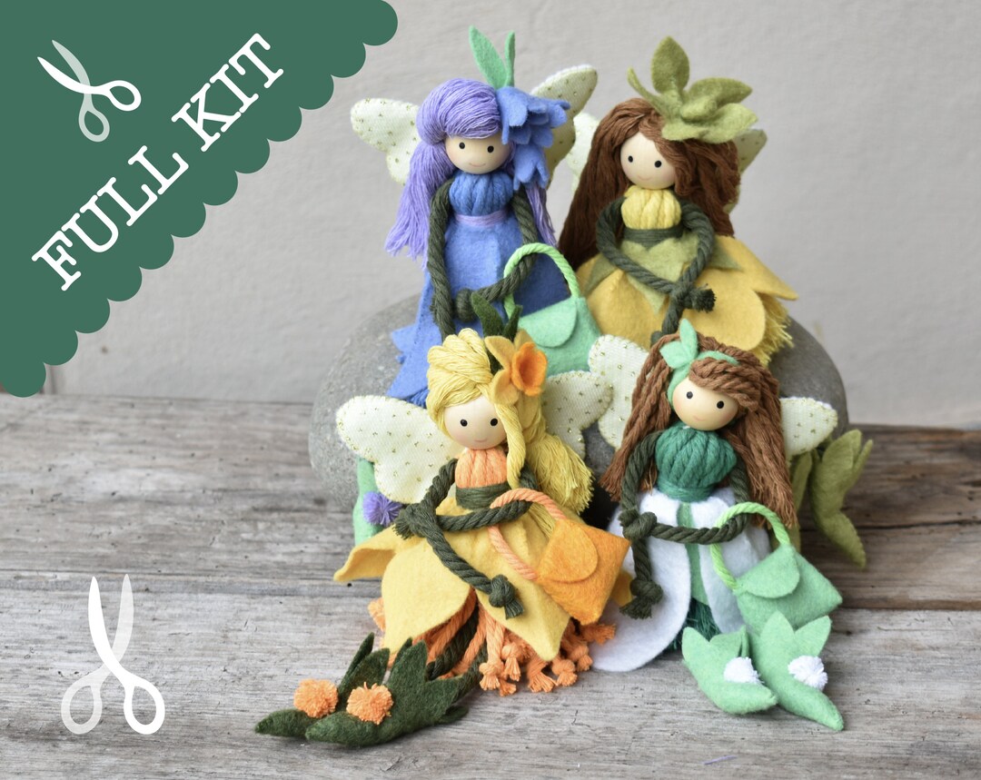 Hedgerow Fairies Full Kit Craft Four Yarn Doll Fairies Simple Flower ...