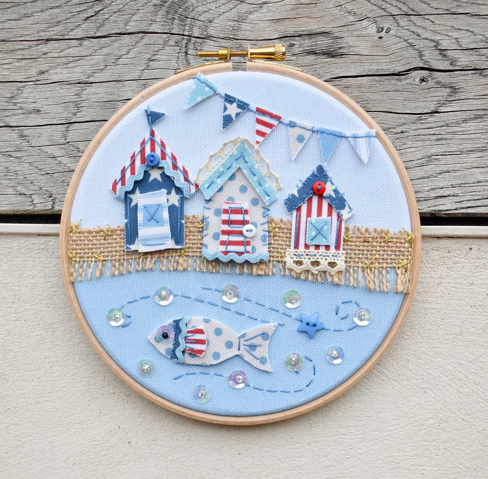 Beach Huts Hoop - Stitch a Cool Coastal Scene | Pattern and Panel Only ...
