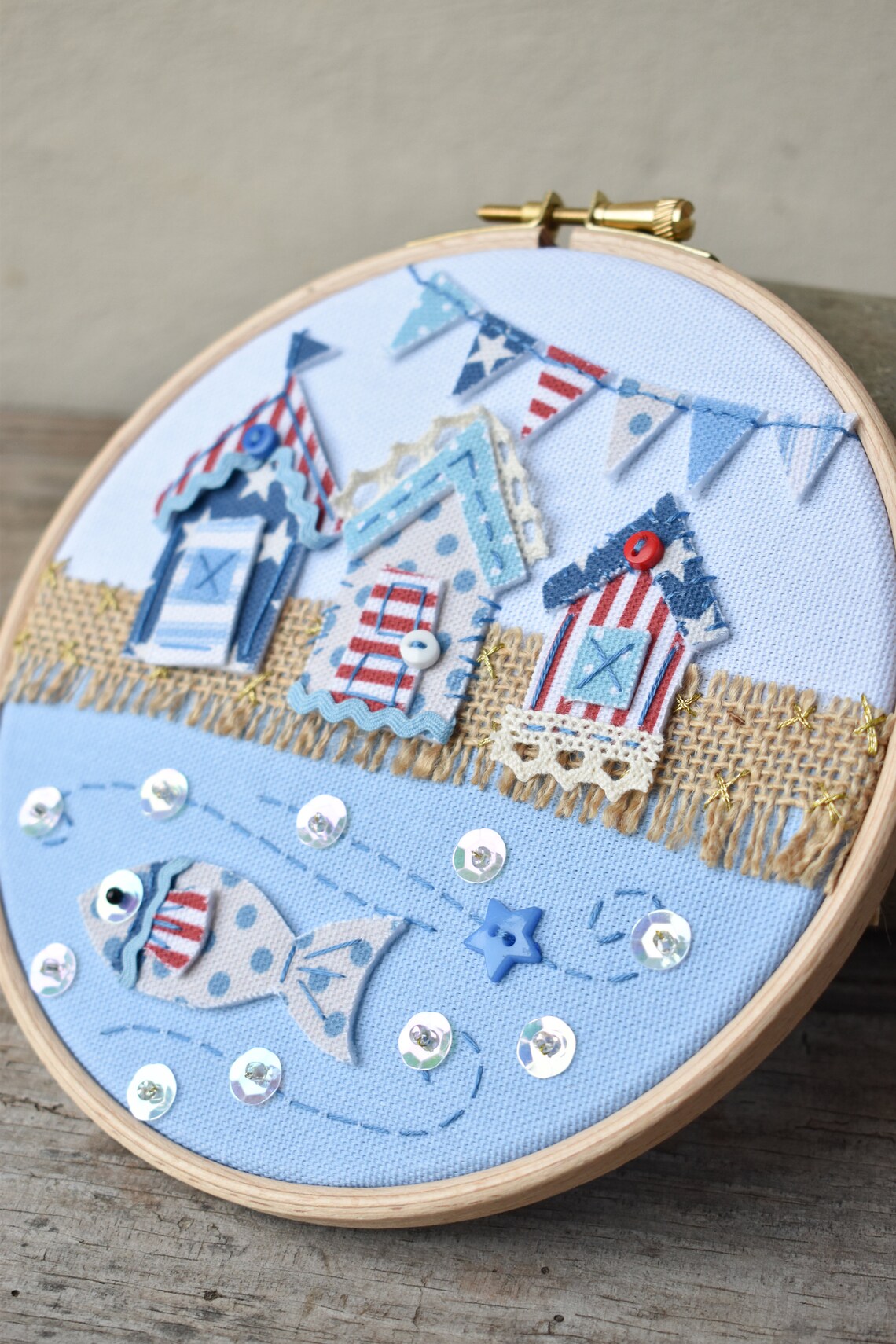 Beach Huts Hoop - Stitch a Cool Coastal Scene | Pattern and Panel Only ...