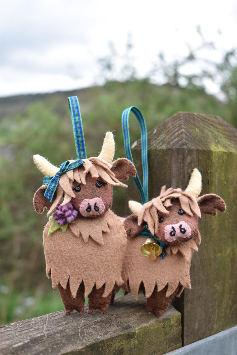 FULL KIT - Fergus and Fiona - Sew Two Felt Highland Cow Decorations ...