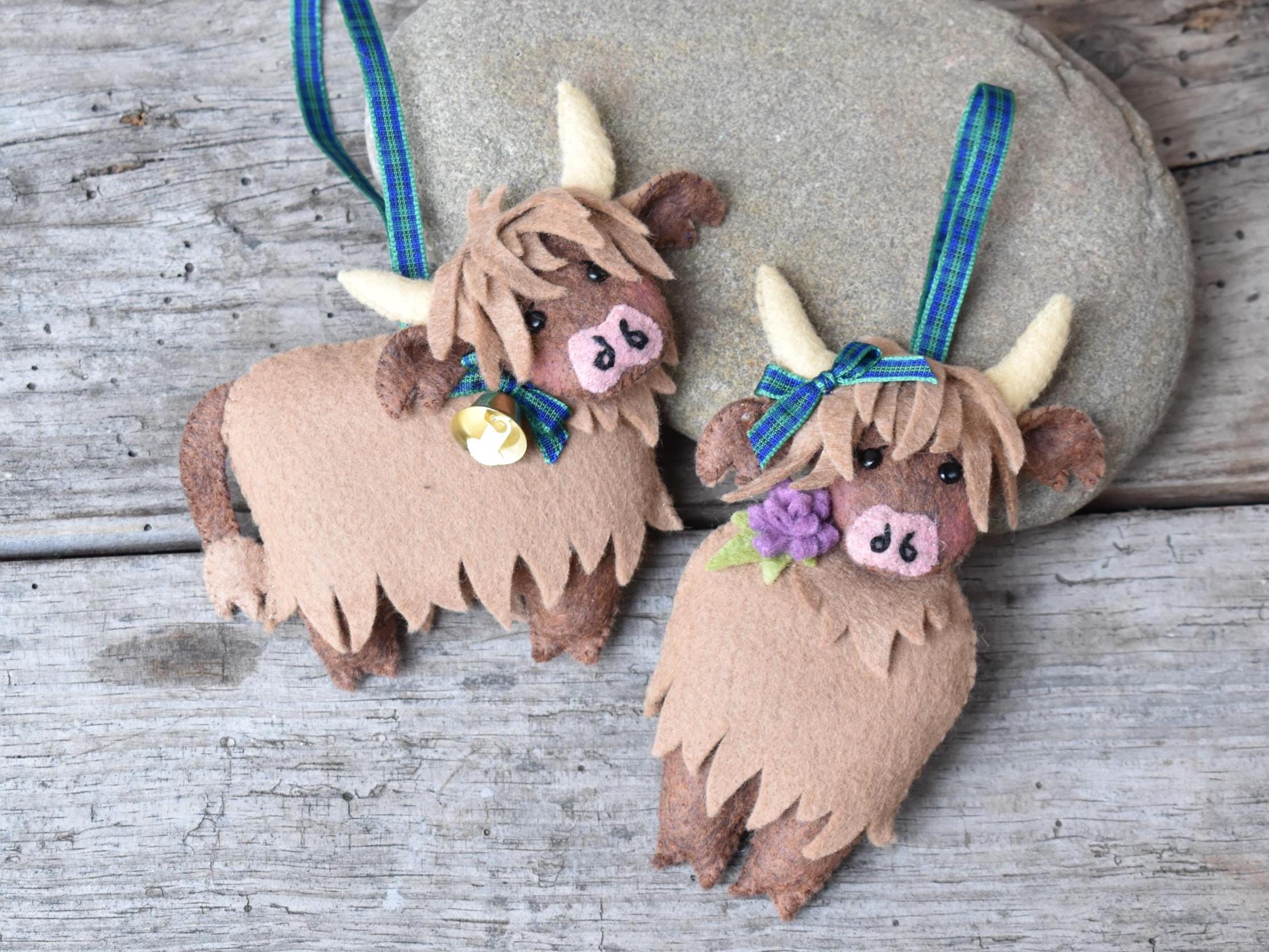 FULL KIT - Fergus and Fiona - Sew Two Felt Highland Cow Decorations ...