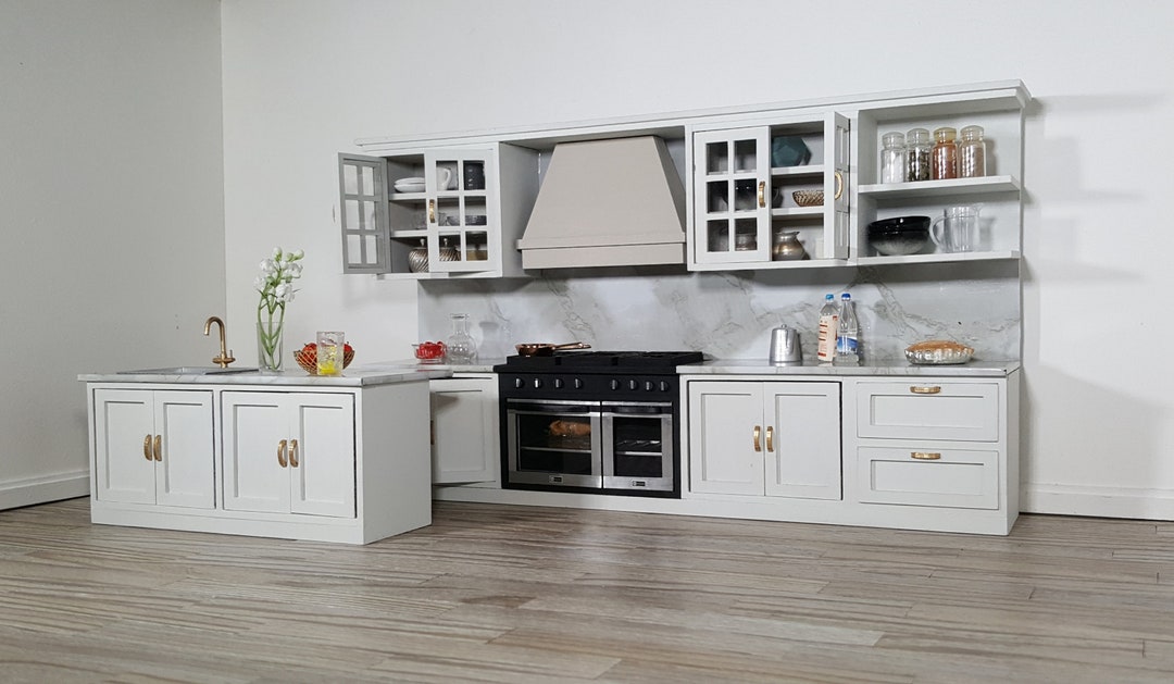 1:12 Scale Modern Dollhouse Miniature Kitchen With WORKING Cupboards ...
