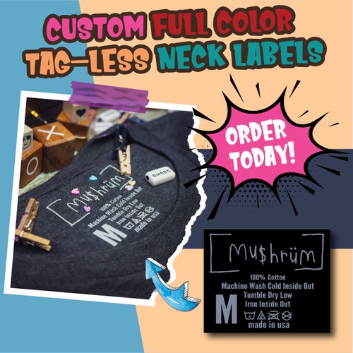 Tag-less Neck Label Custom FULL COLOR Tagless Heat Transfer - Etsy
