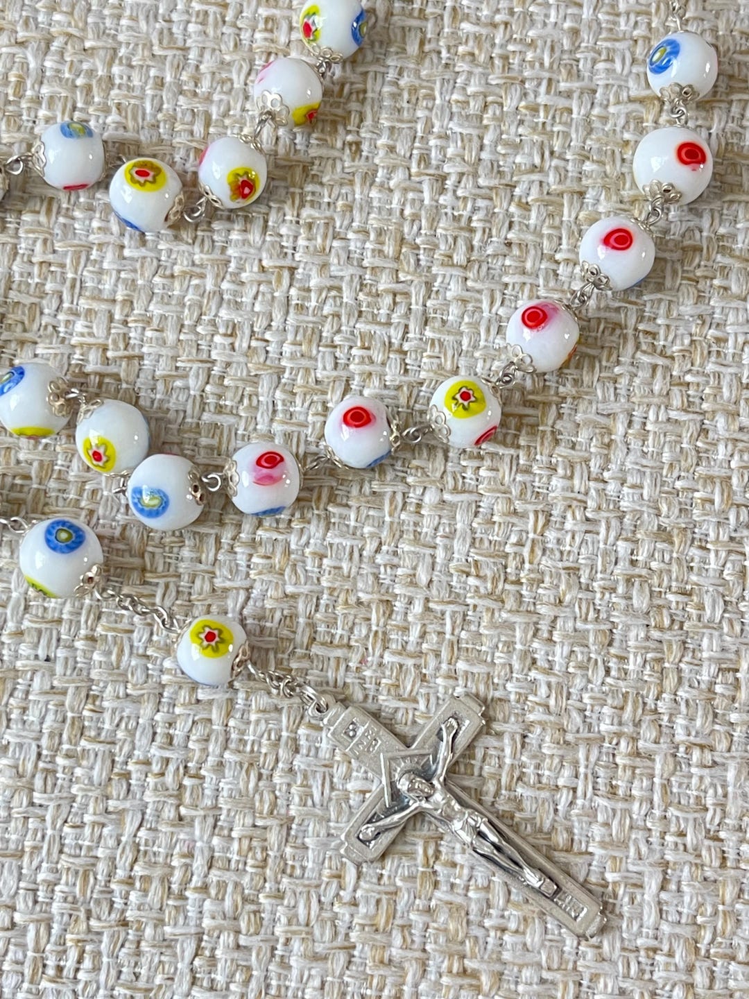 Murano Rosary and Cross Murano Style Beads Rosary and Silver Tone Cross ...